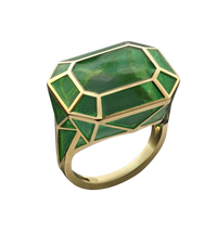 Real Fake Rectangular Green Enamel Ring