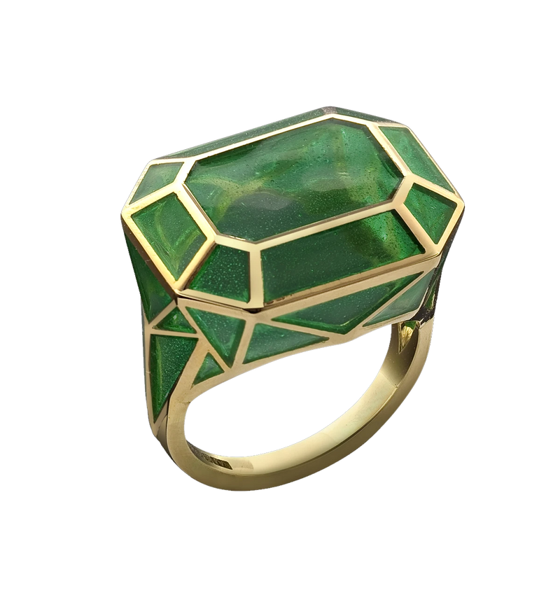 Real Fake Rectangular Green Enamel Ring